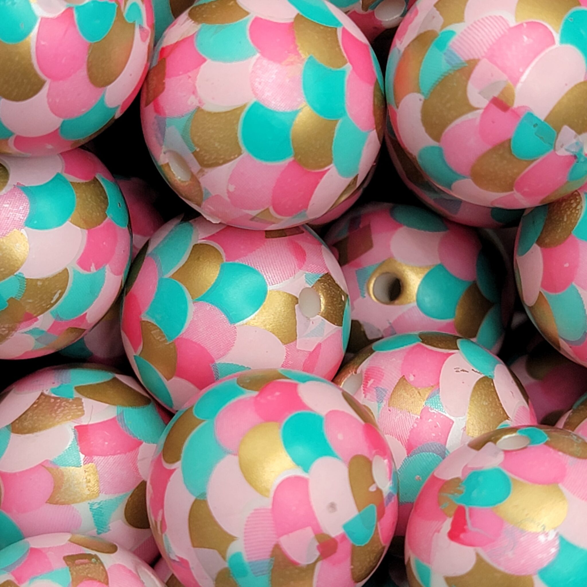 Pink/Aqua/Gold Mermaid Scales – 5pc. Beads – Glitter Fetish
